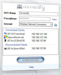 Connectify turns your Windows 7 computer into a WiFi router